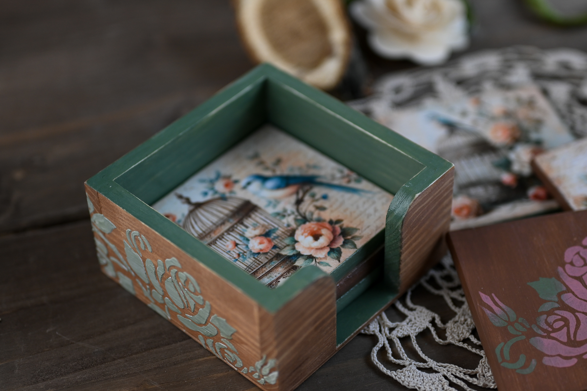 Hârtie de orez - Retro Roses and Birds - A4 - haidihai